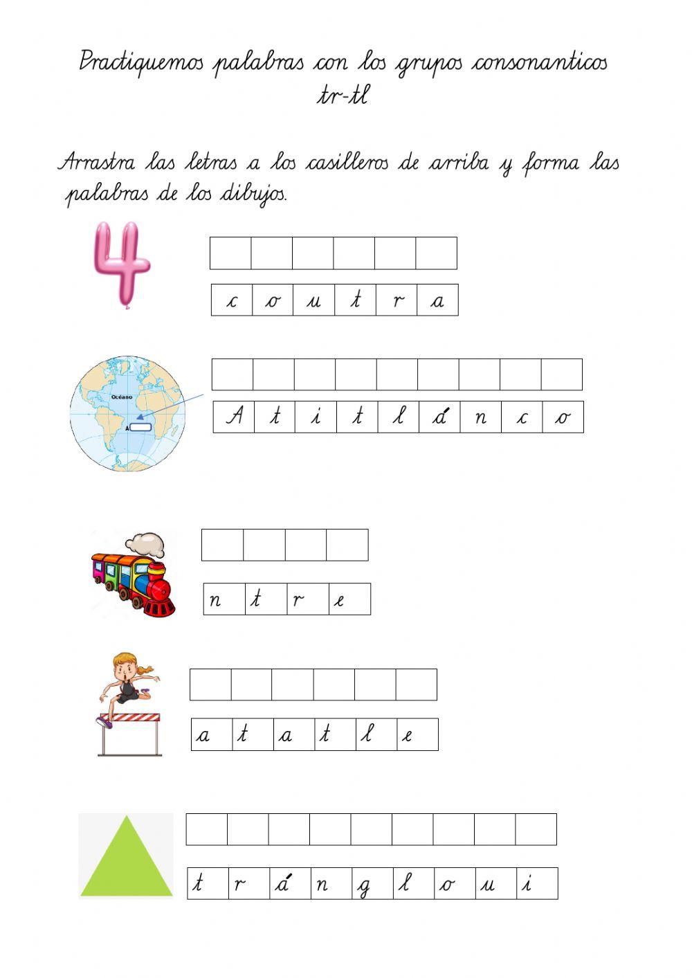 Forma palabras con tr-tl worksheet | Live Worksheets