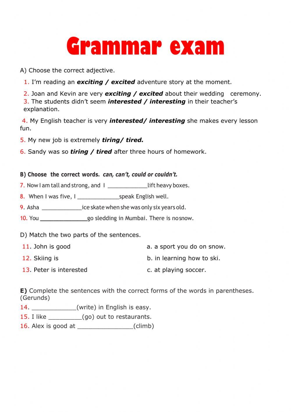 Grammar exam 450379 | Gabriela250678 | Live Worksheets