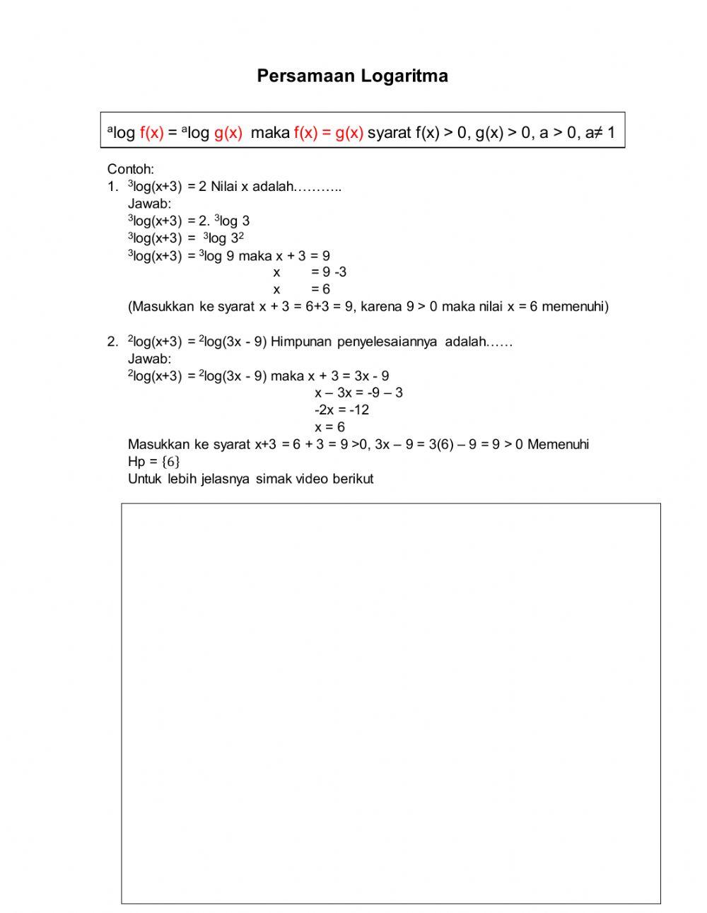 Logaritma activity | Live Worksheets