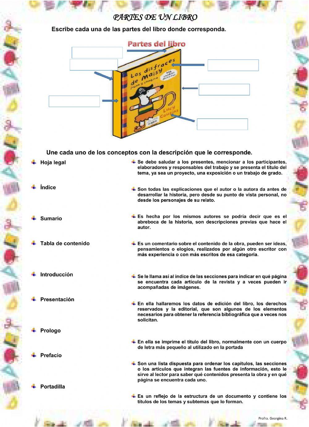 Partes del libro | Free Interactive Worksheets | 450641