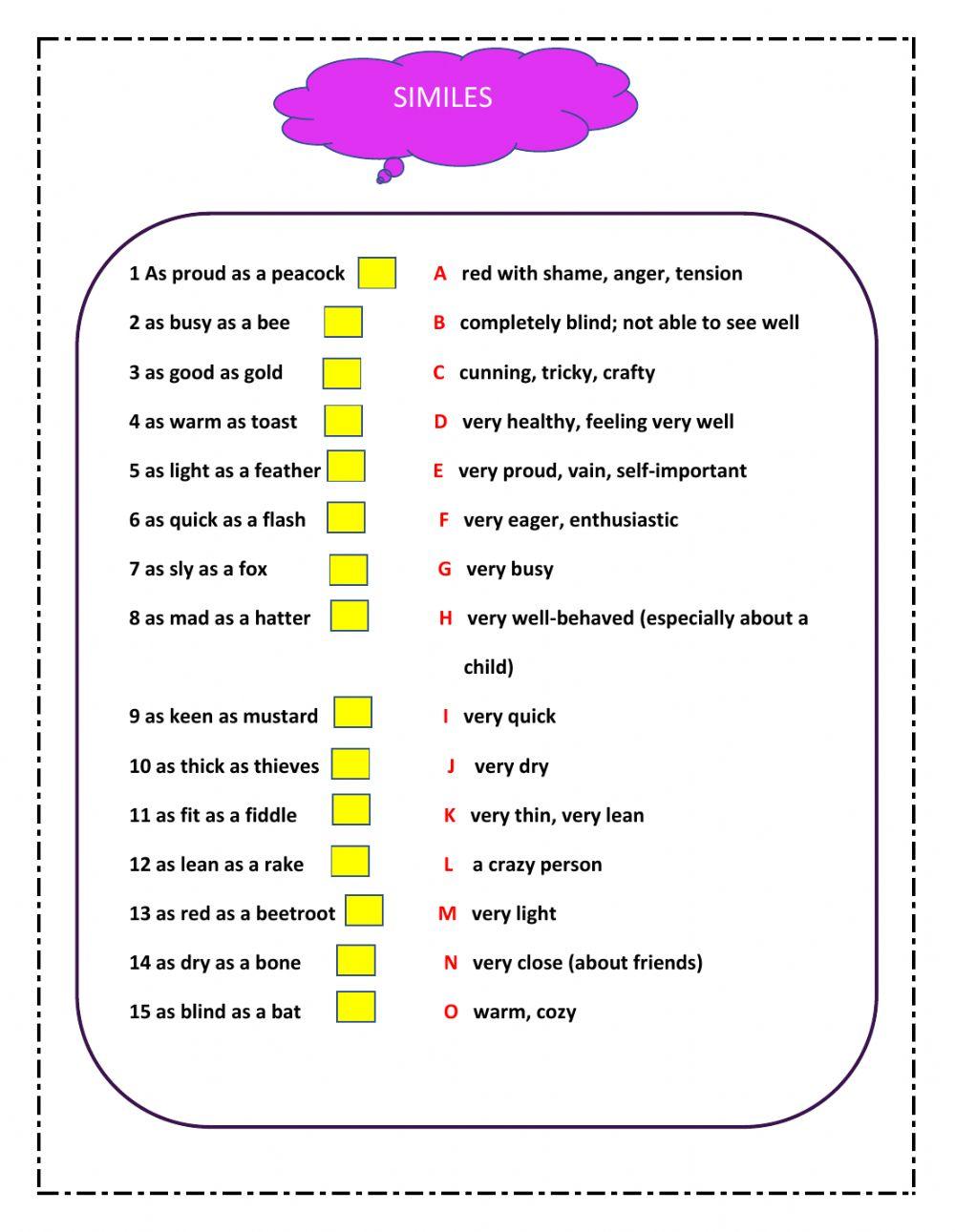 Similes interactive activity | Live Worksheets