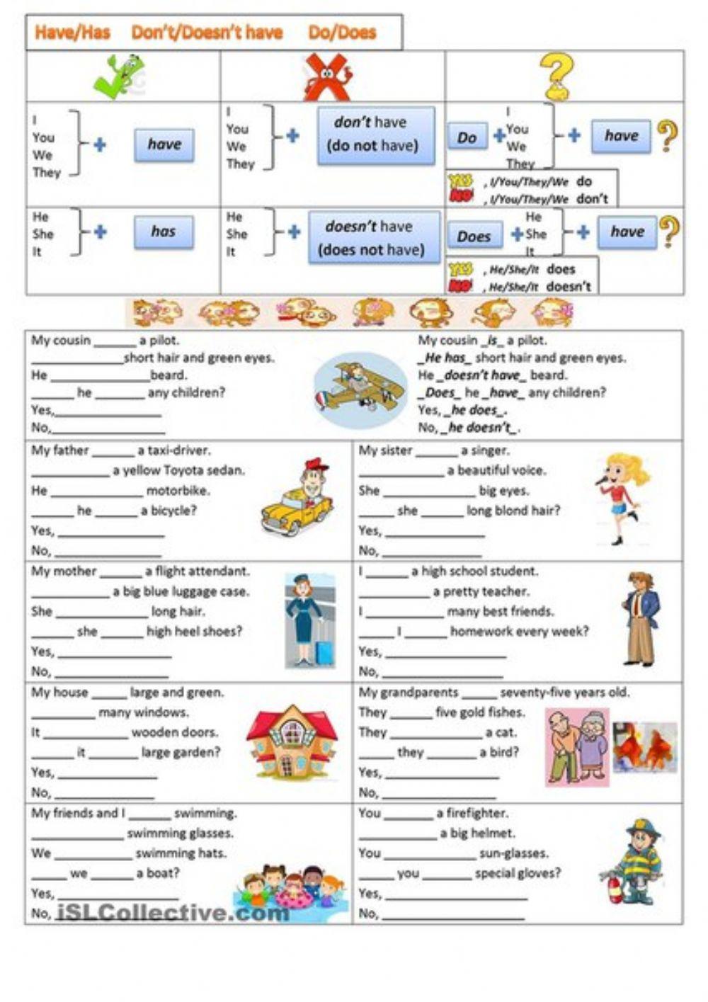 do does have has | Free Interactive Worksheets | 4369185