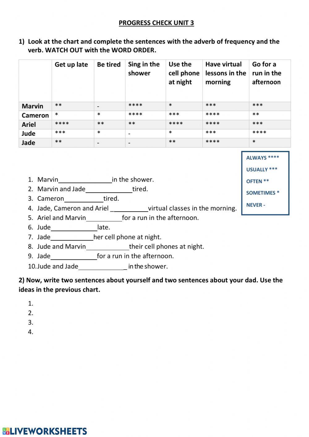Progress check unit 3 | Live Worksheets