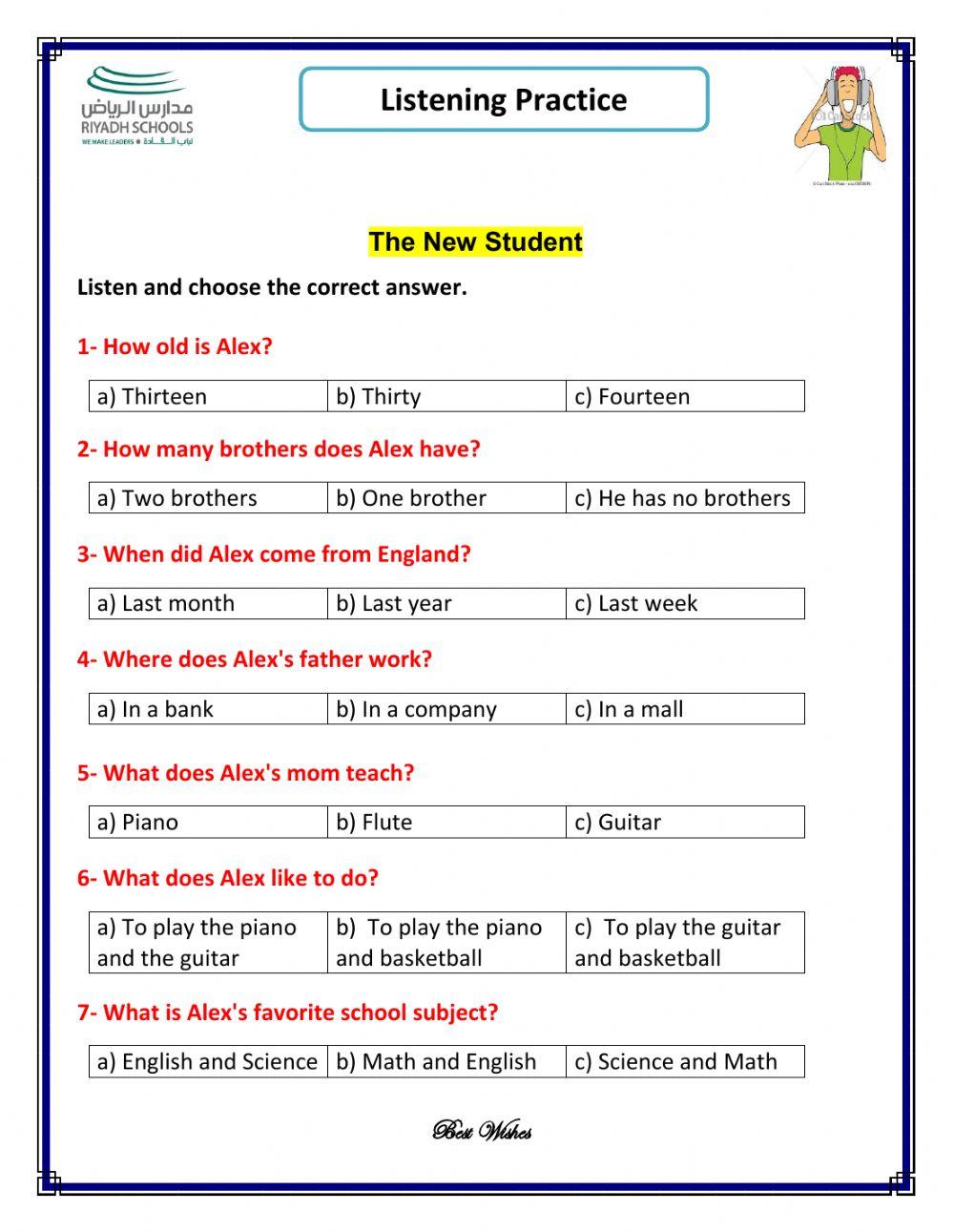 Listening Practice - The New Student online exercise for | Live Worksheets