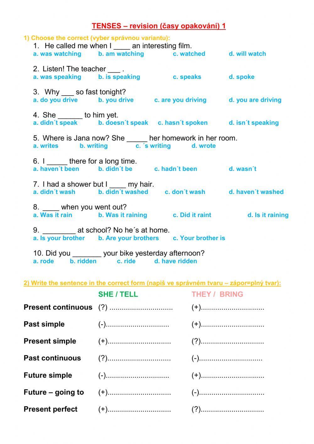 Tenses | Free Interactive Worksheets | 452187