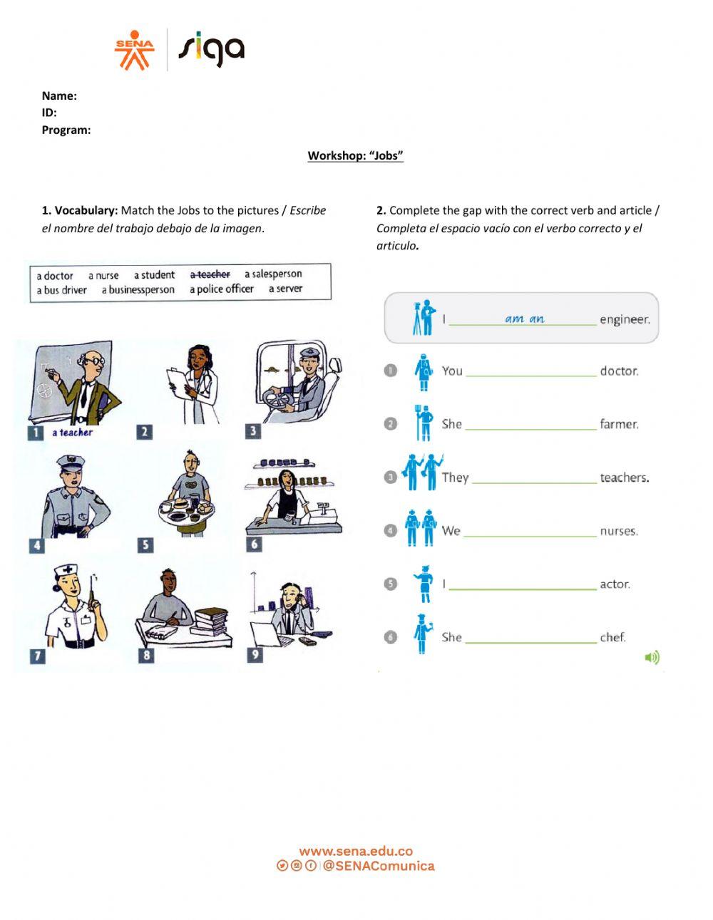 Jobs workshop online exercise for | Live Worksheets