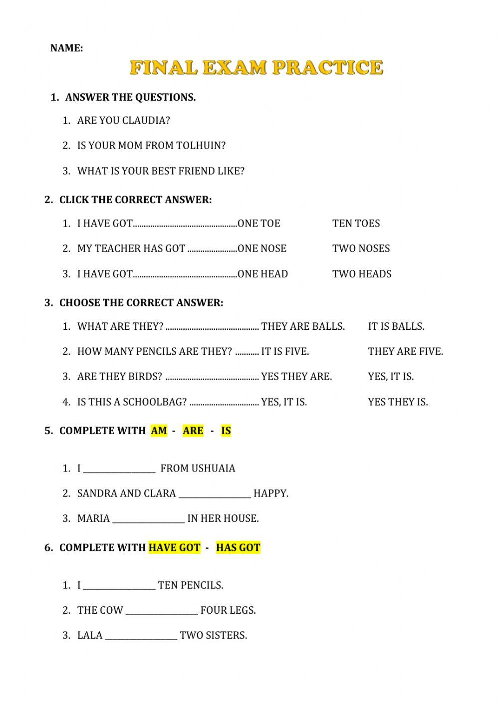 1st Children Y practice final exam 2020 worksheet | Live Worksheets