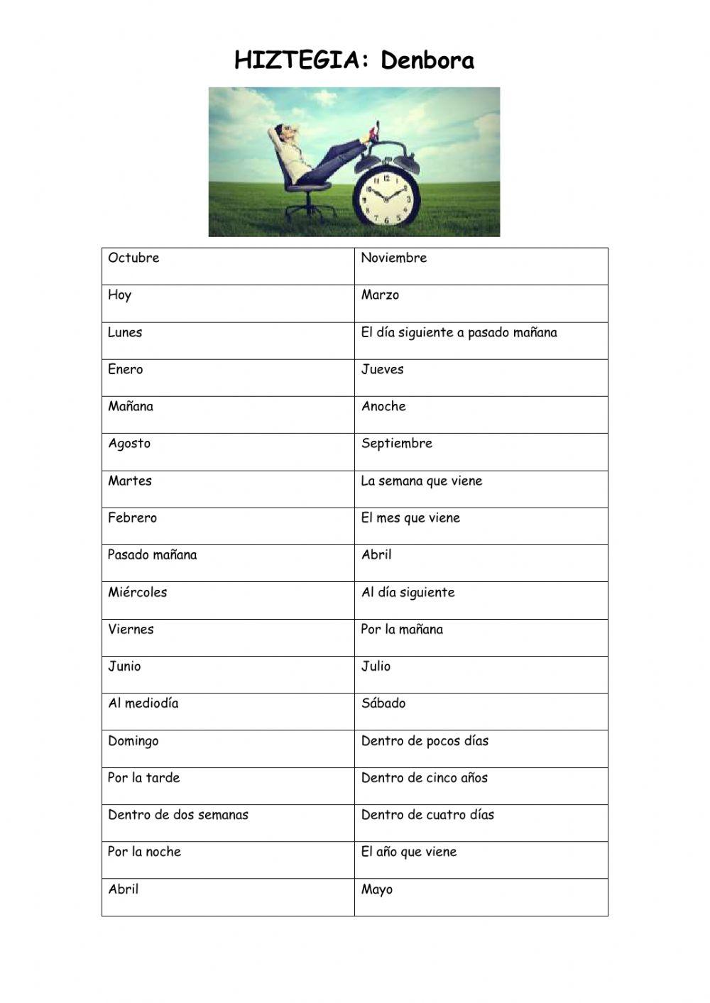 Hiztegia: denbo… | Free Interactive Worksheets | 452618