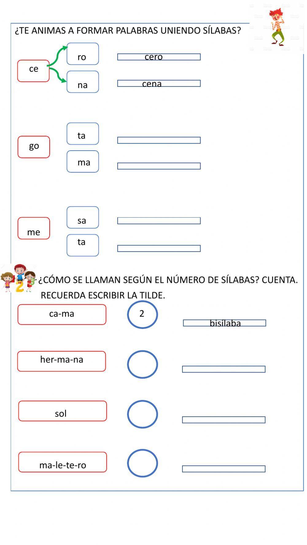 Ortografía, separación de sílabas worksheet | Live Worksheets