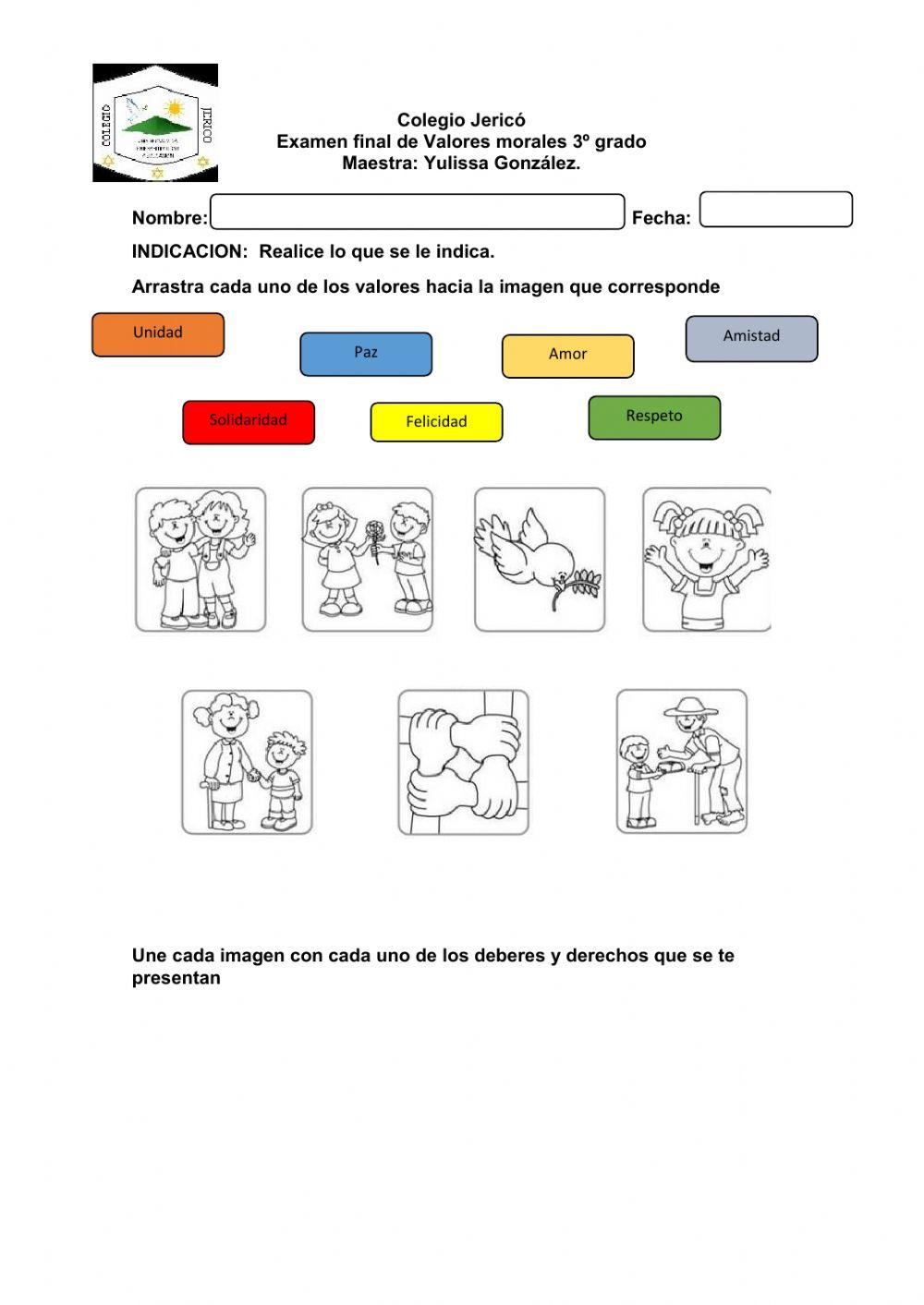 Examen Final De Valores Morales Online Exercise For Live Worksheets