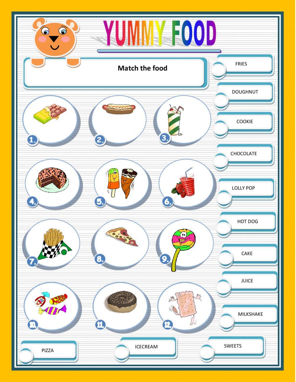 453086 | Yummy food | marcelamontero | LiveWorksheets