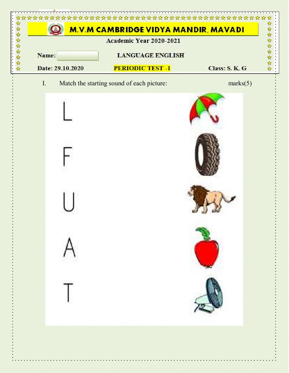 Periodic Test-1 English worksheet | Live Worksheets