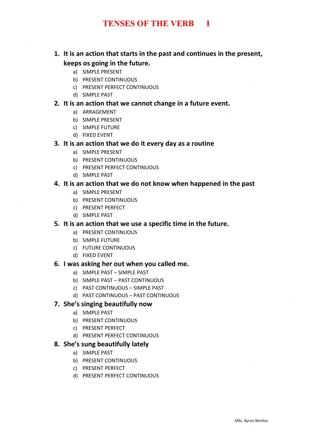 Tenses of the verb 1.1 worksheet | Live Worksheets