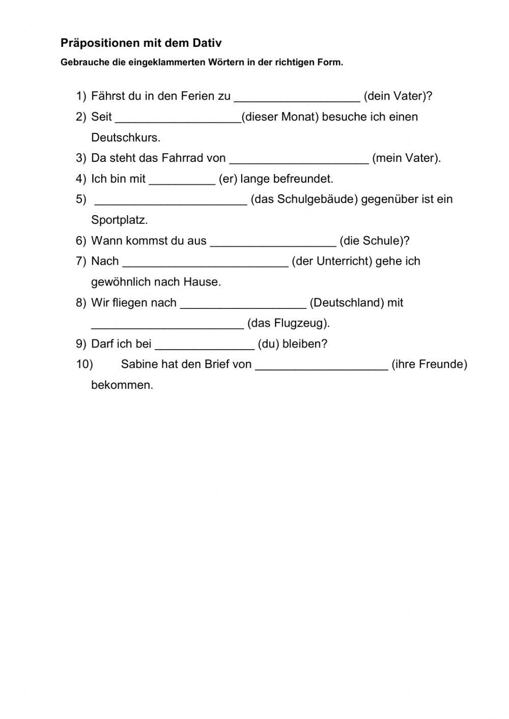 Präpositionen m… | Free Interactive Worksheets | 454869