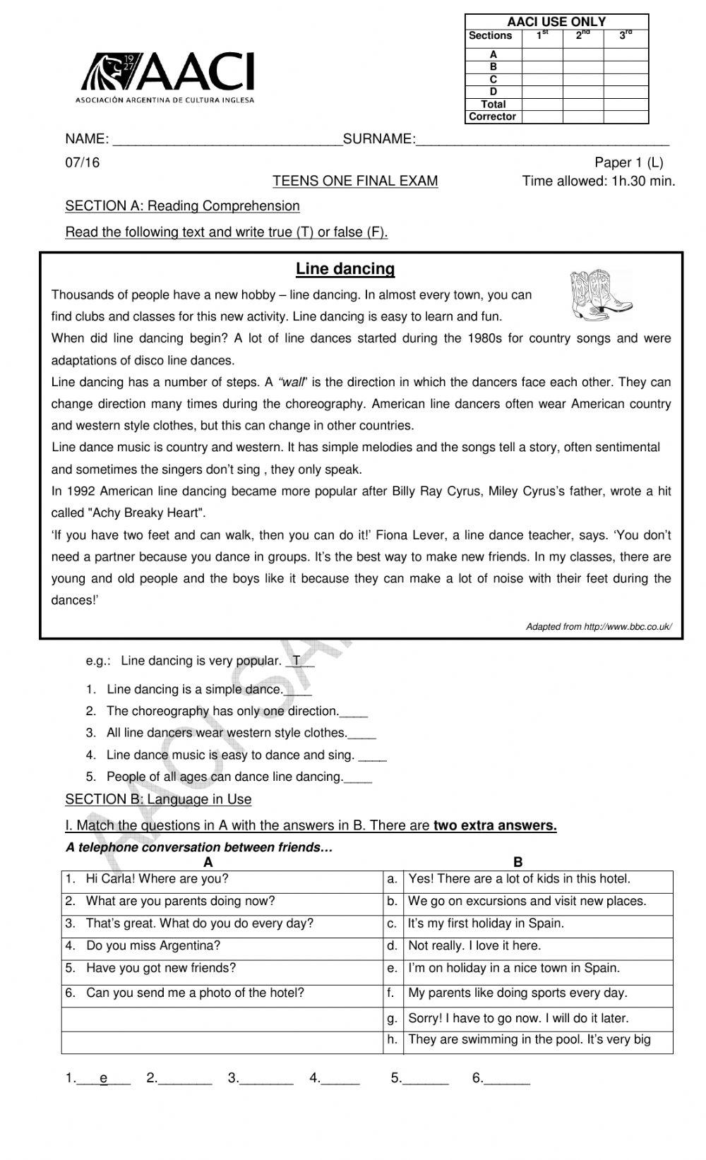 Teens 1 Coaching Exam 3 online exercise for | Live Worksheets