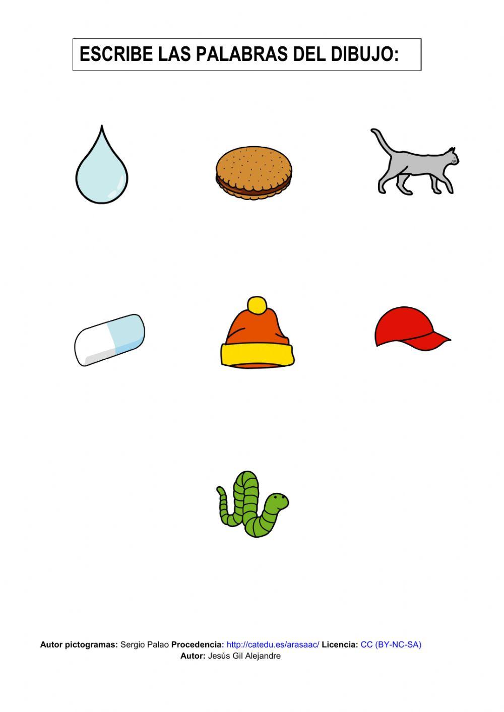 Escribe palabras con ga go gu worksheet | Live Worksheets