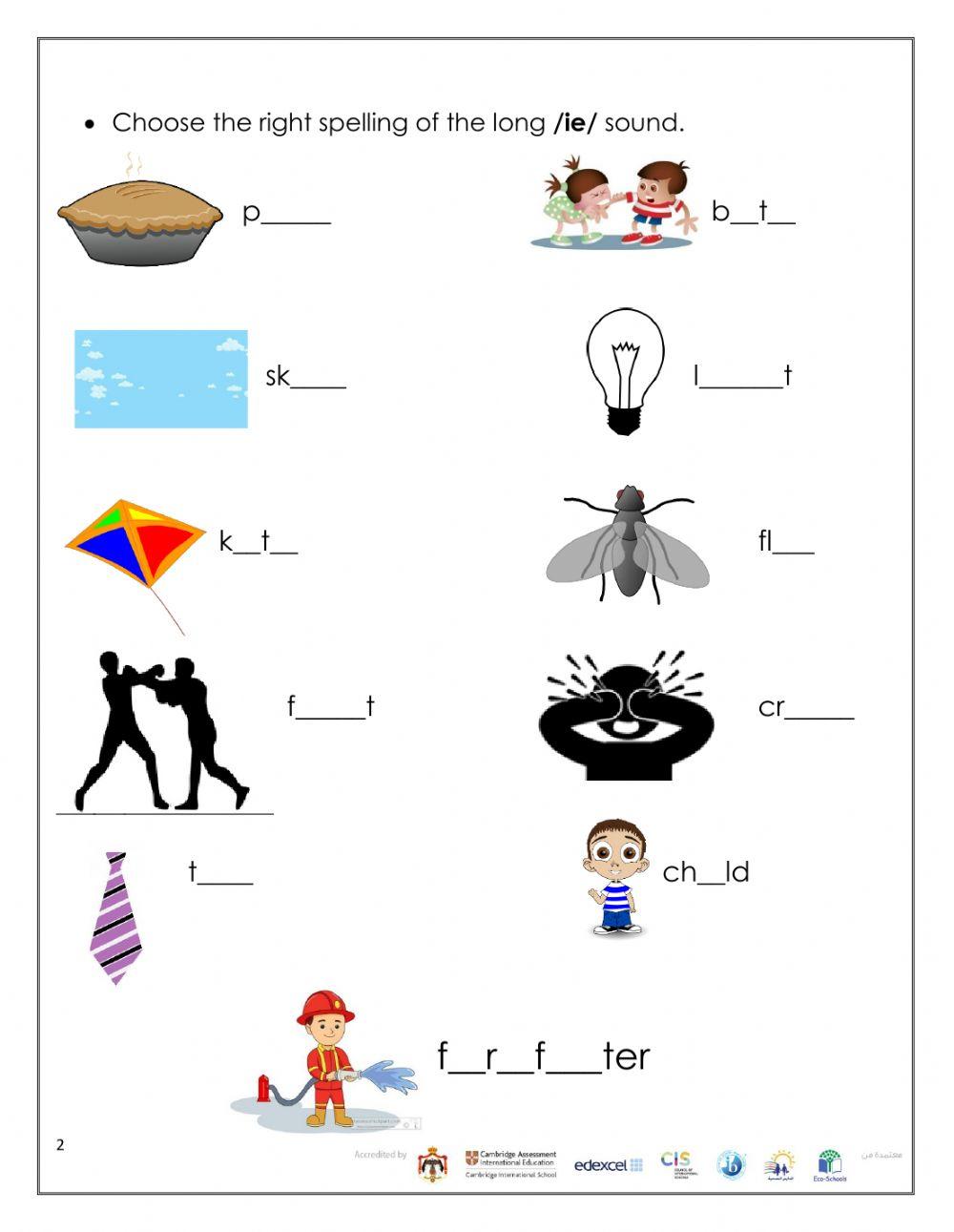Long vowel soud -ie- worksheet | Live Worksheets