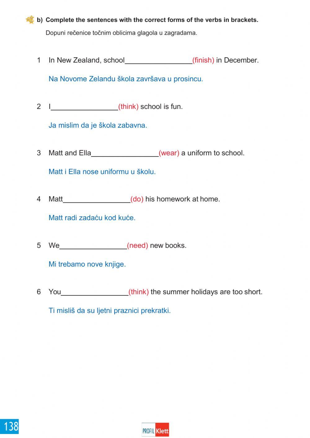 HW5-SEN-U2-L1A-3-Back to school-Present Simple worksheet | Live Worksheets