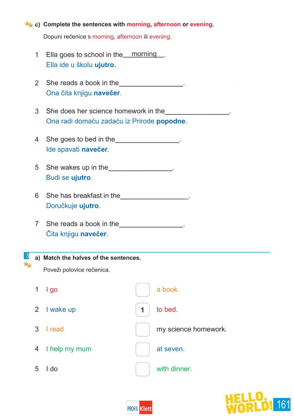 HW5-SEN-U2-L2A-1-From morning until evening - reading worksheet | Live Worksheets
