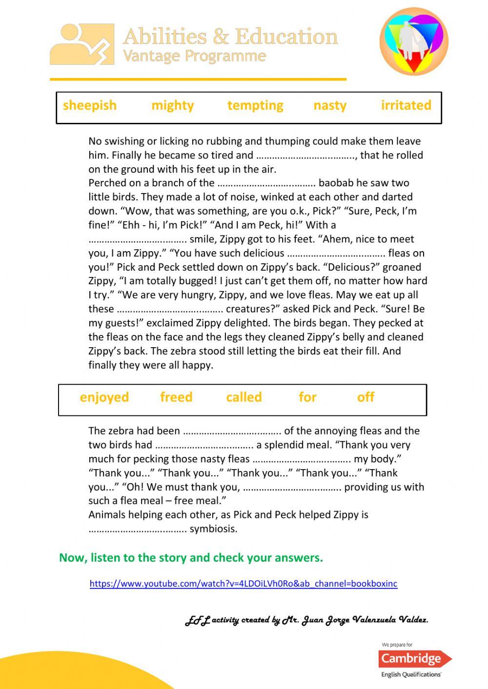 Completing a story online exercise for | Live Worksheets