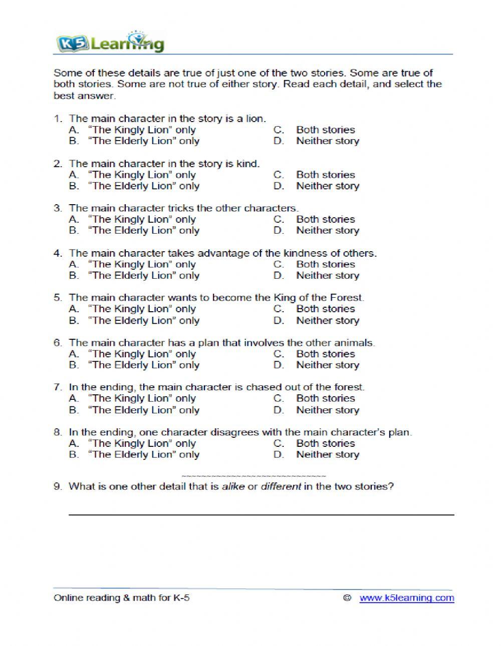 Compare and Contrast 1 online exercise for | Live Worksheets