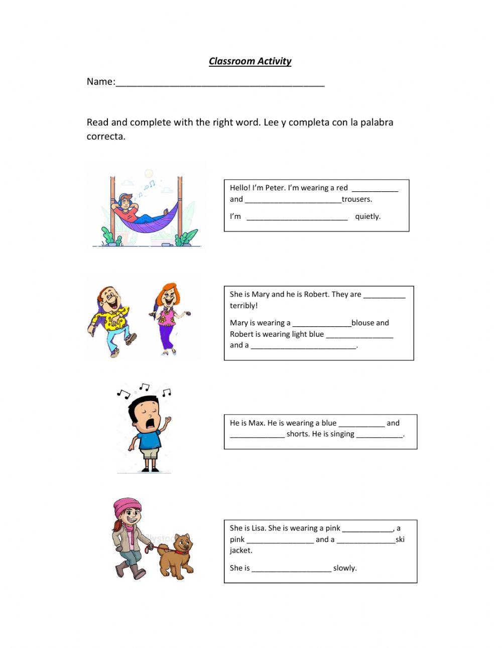 Clothes and things we do worksheet | Live Worksheets