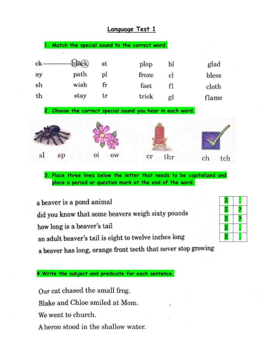 Language Test 1 worksheet | Live Worksheets