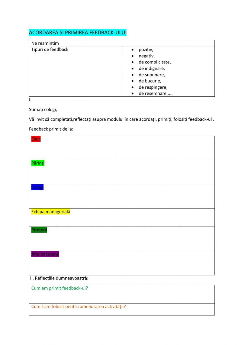 Feedback online exercise for | Live Worksheets