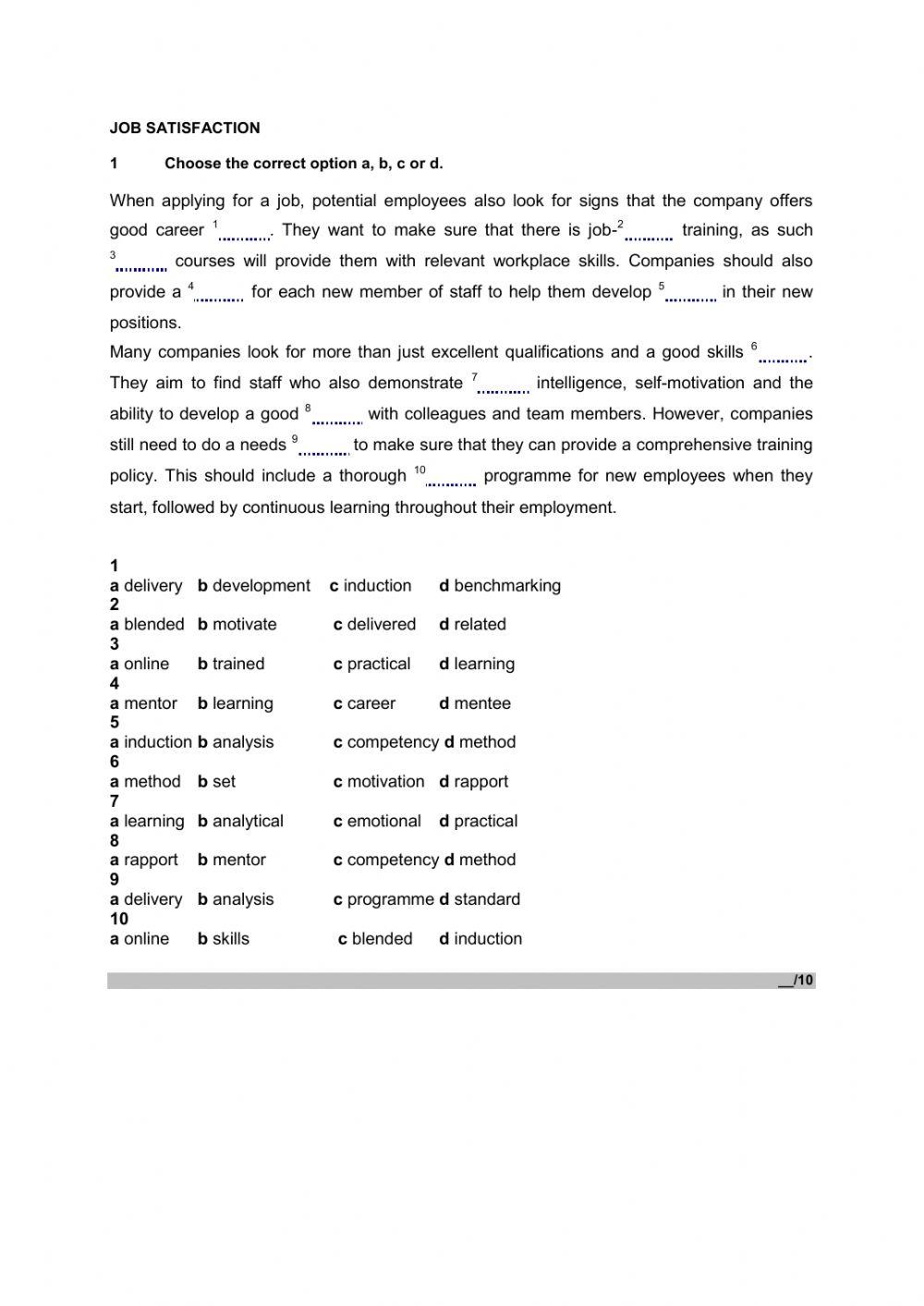 Job Satisfaction online exercise for | Live Worksheets