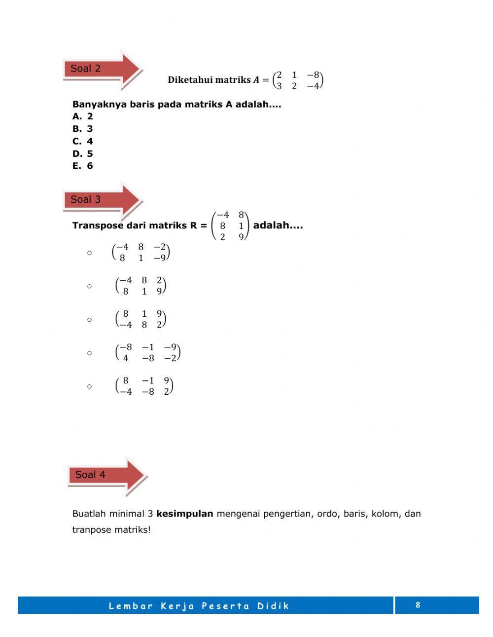 LKPD MATRIKS Bagian-1 worksheet | Live Worksheets