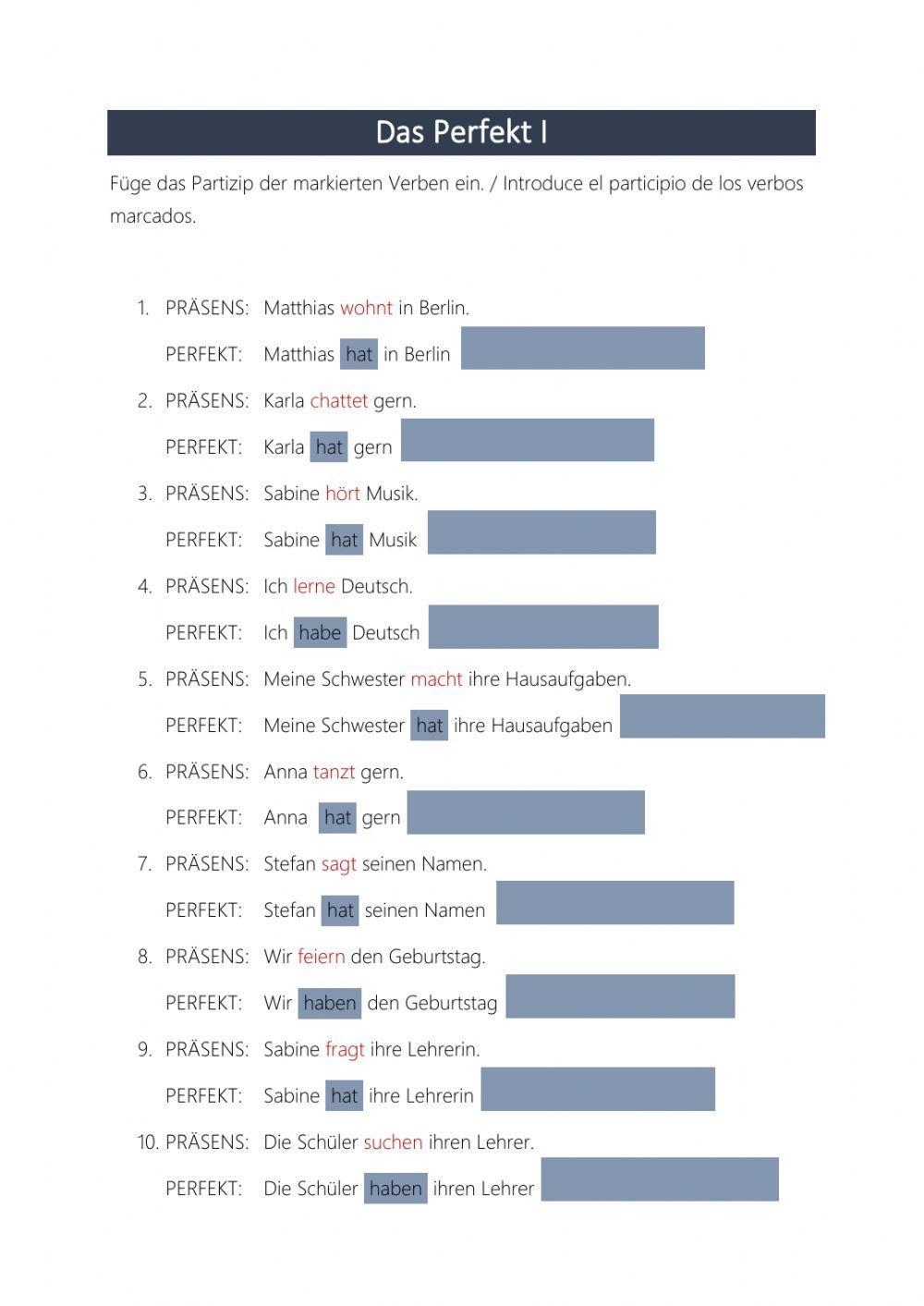 Partizip II | Free Interactive Worksheets | 456911