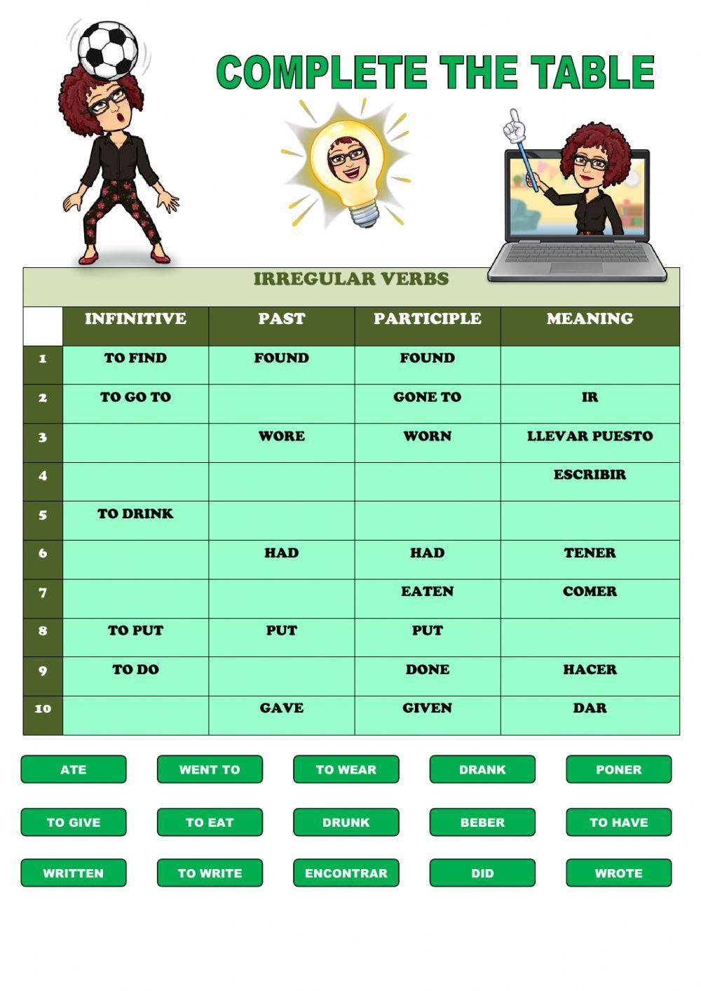 Irregular verbs online exercise for GRADE 6 | Live Worksheets