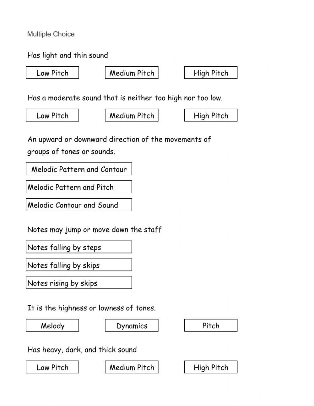 MAPEH - Pitch a… | Free Interactive Worksheets | 6184982