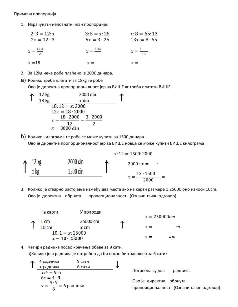 primena proporcija online exercise for | Live Worksheets