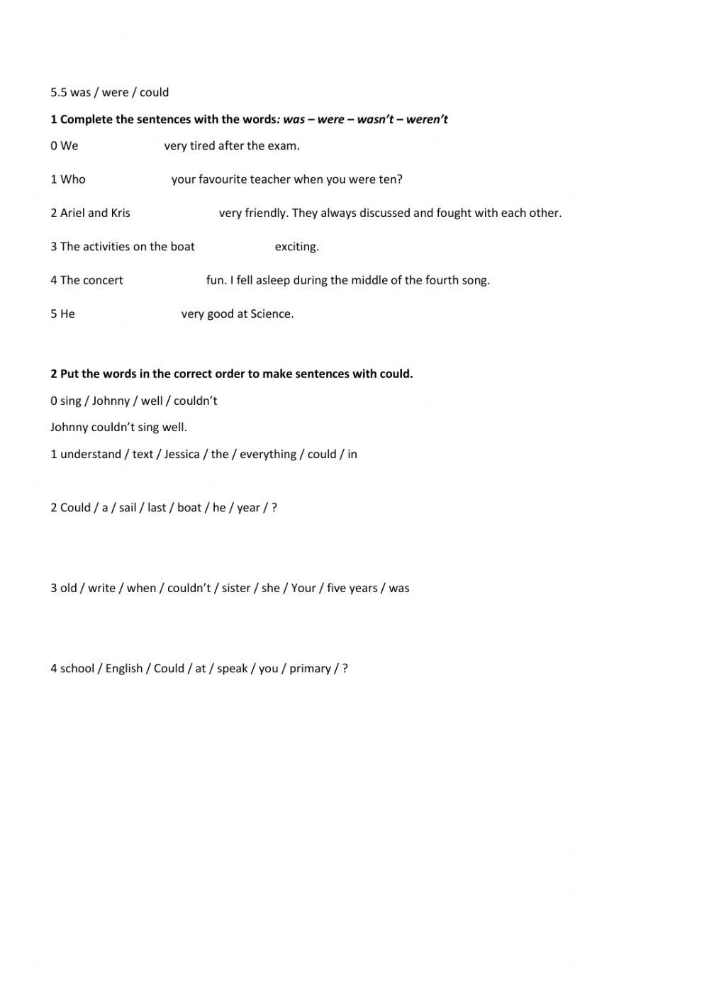 Could - was -we… | Free Interactive Worksheets | 397344