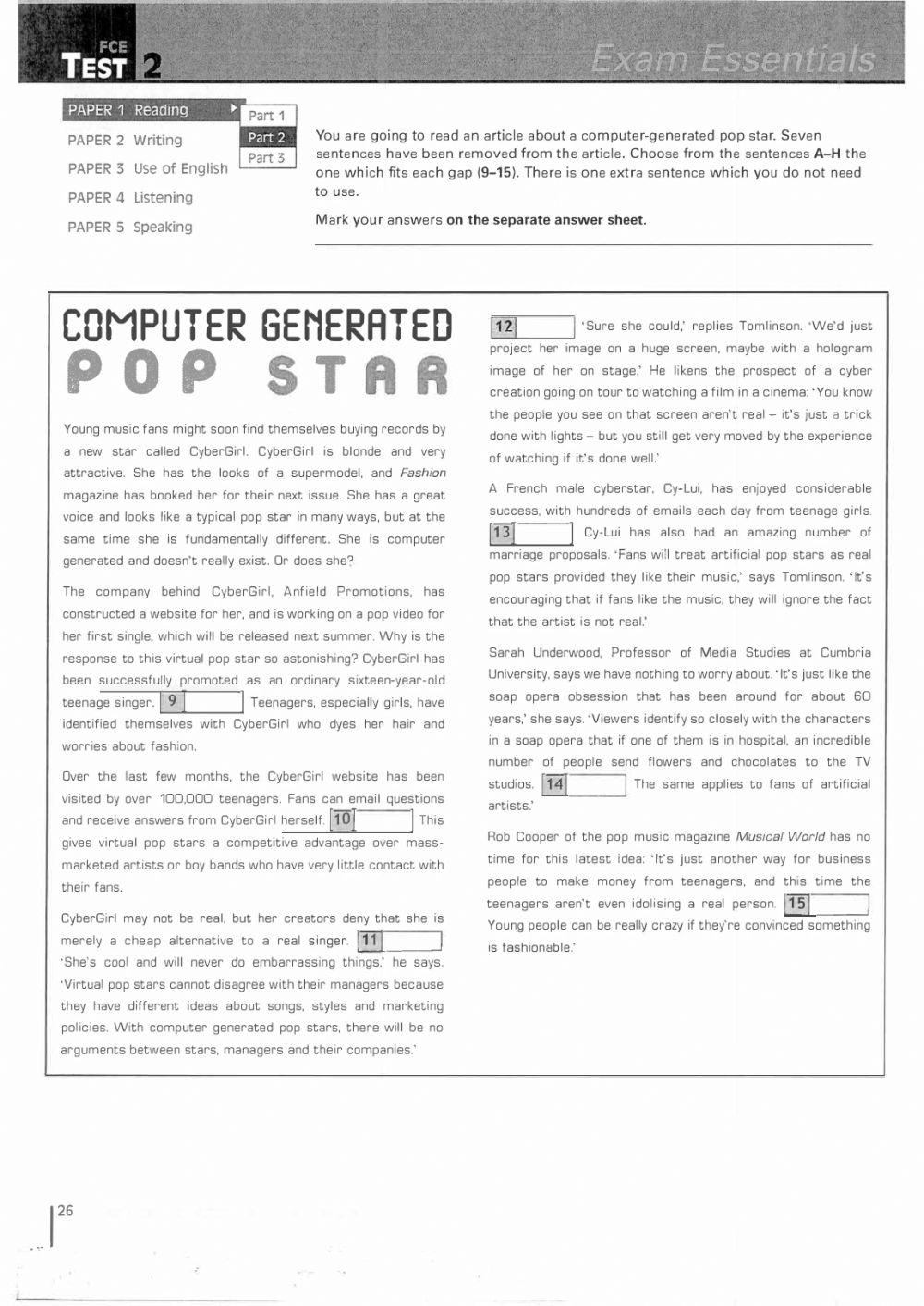 fce practice test exam 2 reading online exercise for | Live Worksheets