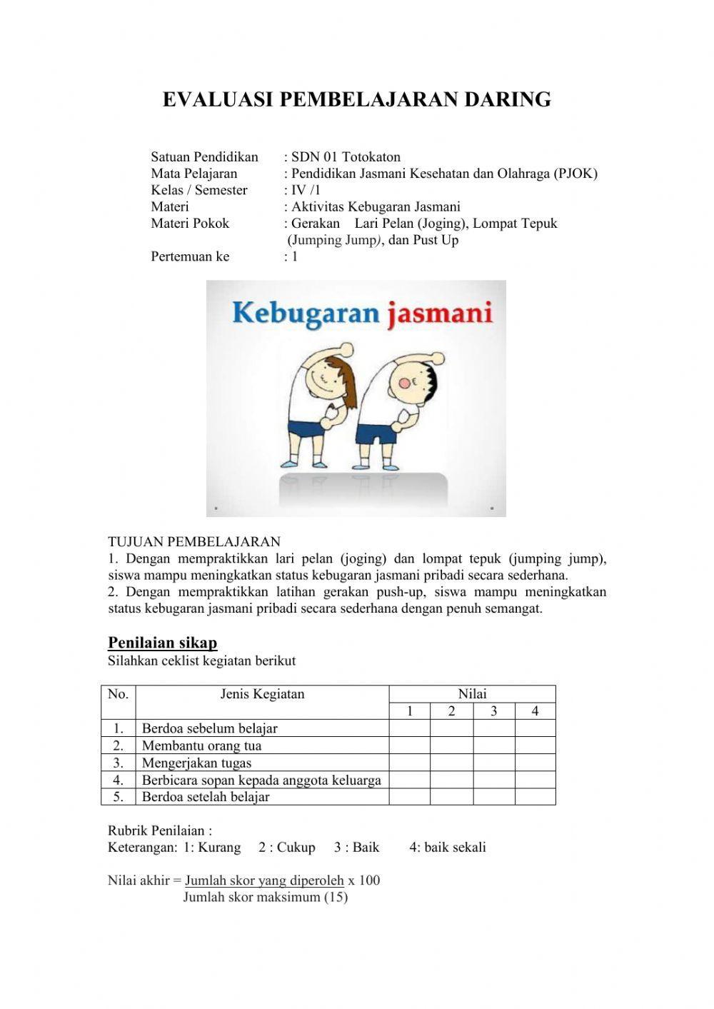 Aktifitas Kebugaran Jasmani worksheet | Live Worksheets