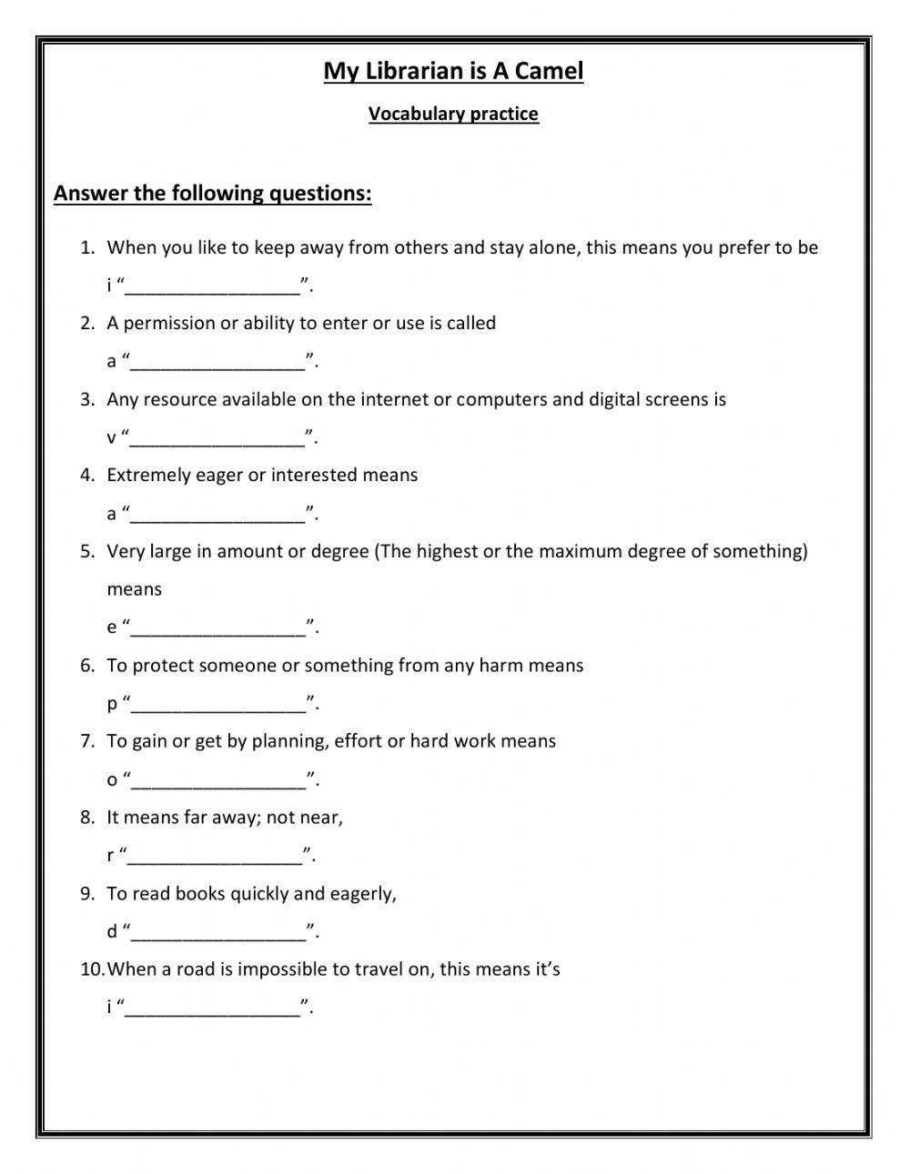 My Librarian.. Vocab revision 1 worksheet | Live Worksheets