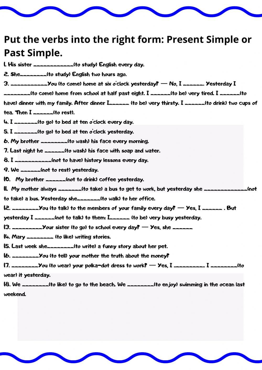 Present and Past Simple online worksheet | Live Worksheets