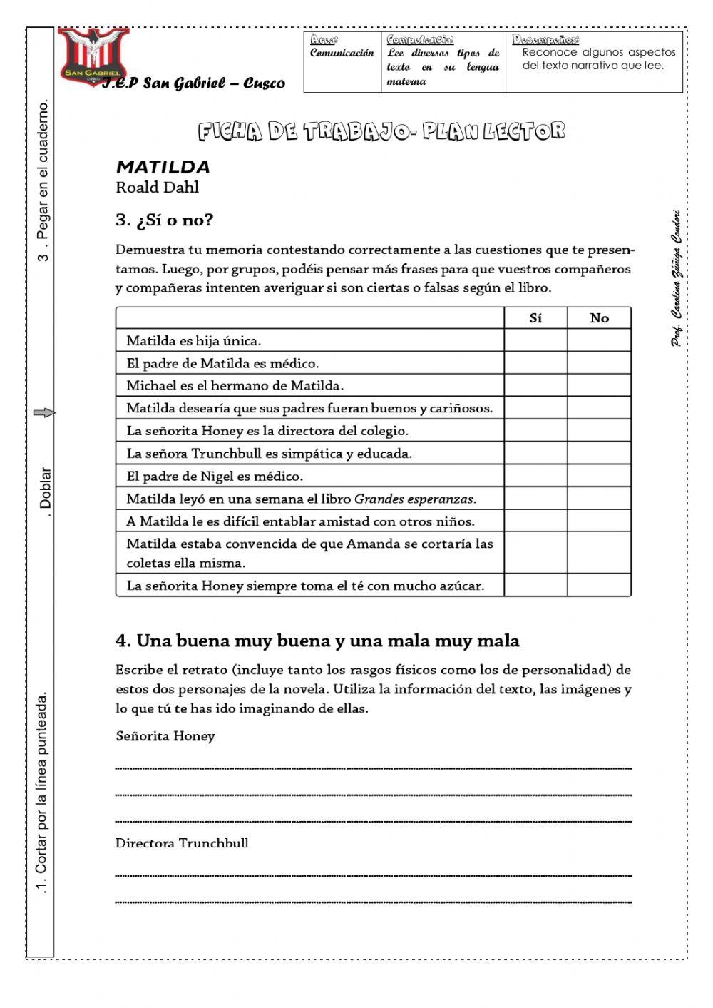 Matilda -comprensión lectora worksheet | Live Worksheets