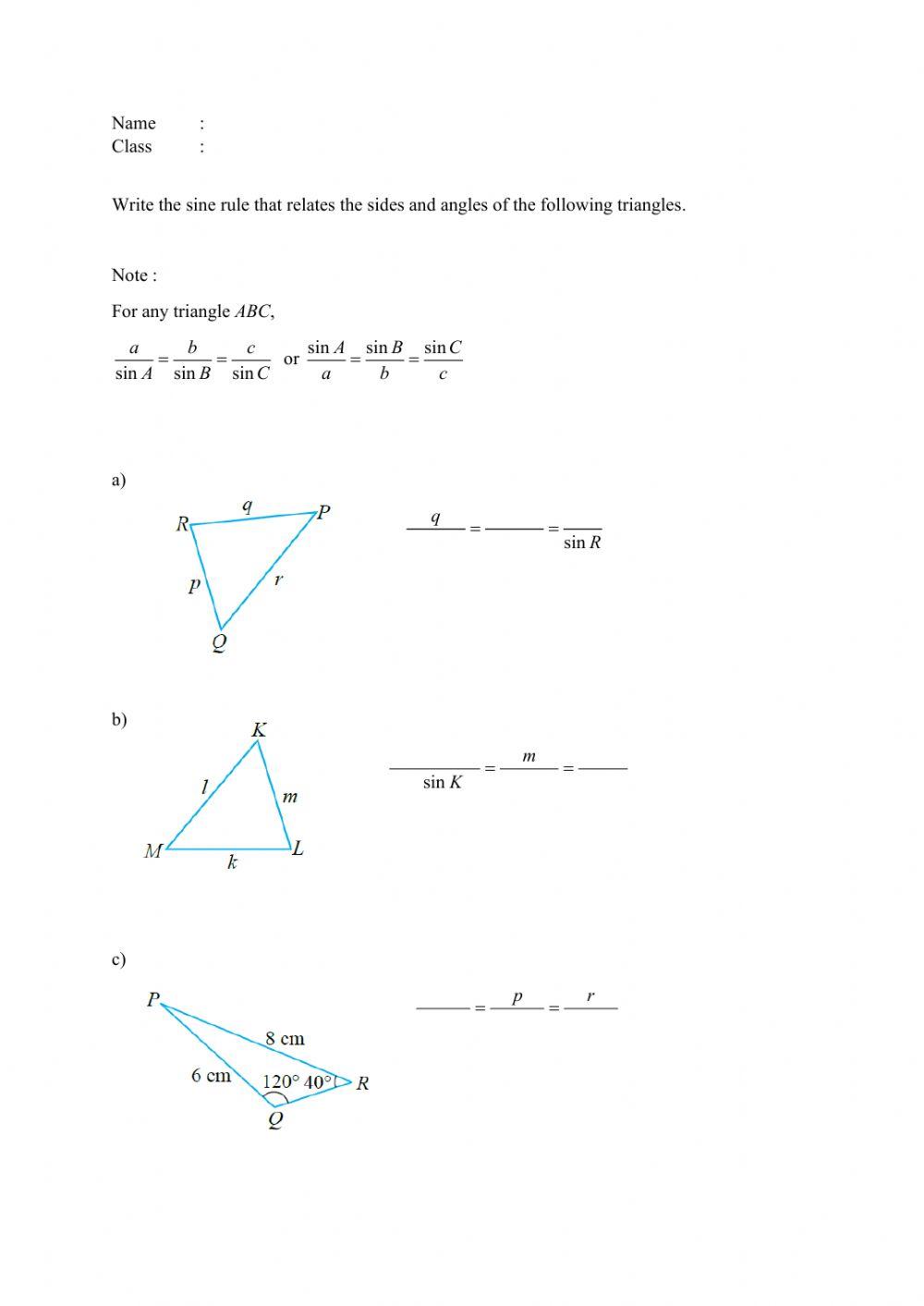 Introduction Sine Rule Online Exercise For Live Worksheets Introduction Sine Rule Online Exercise For Live Worksheets