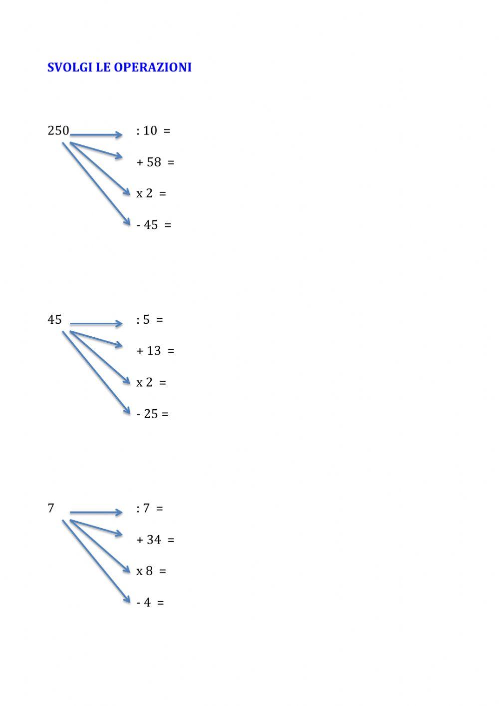Operazioni interactive exercise for facile | Live Worksheets