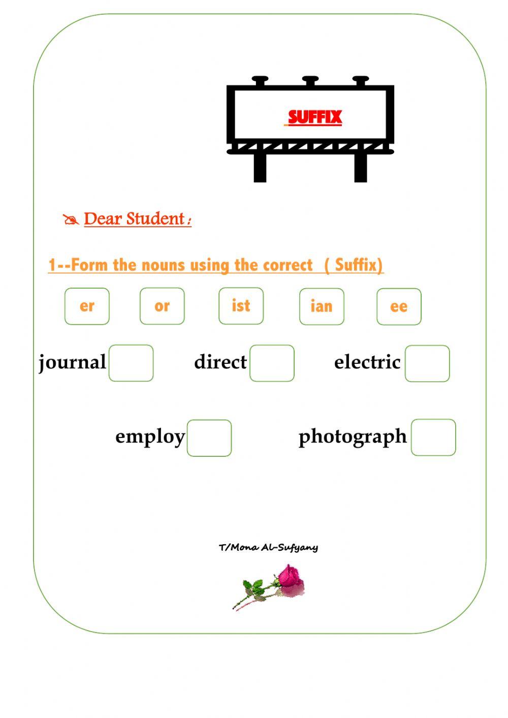 Suffix exercise | Live Worksheets