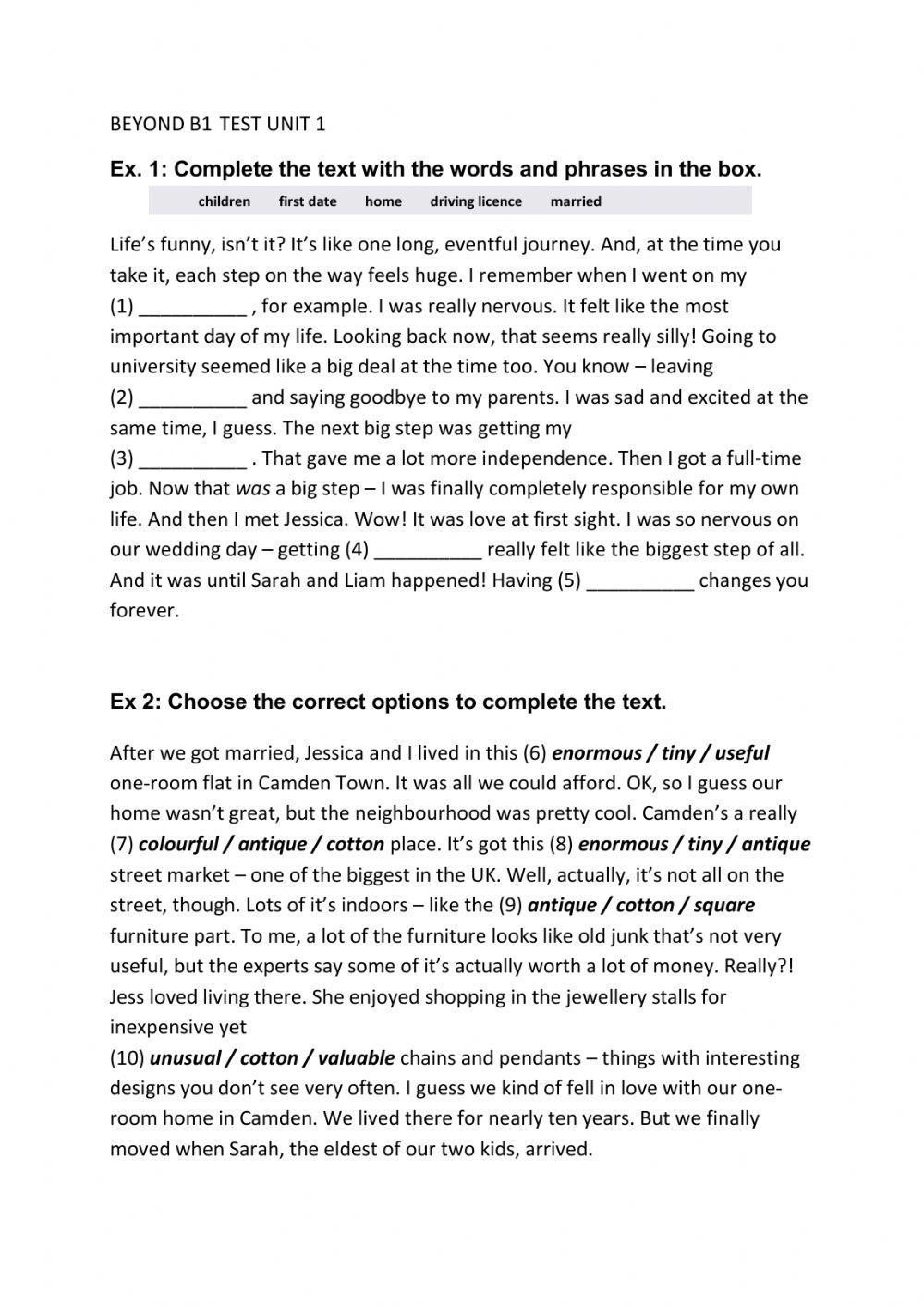 Beyond B1 Test Unit 1 online exercise for | Live Worksheets