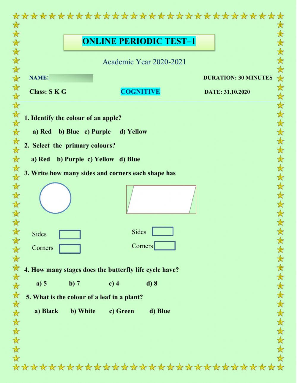 Periodic Test - 1 Cognitive worksheet | Live Worksheets