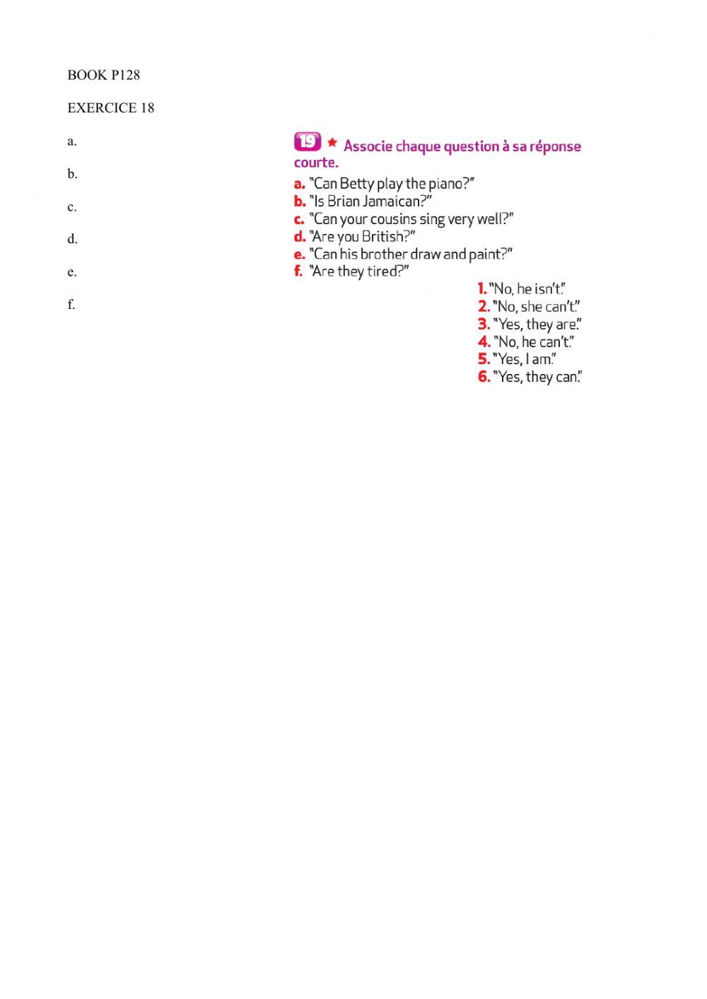 Book p128 ex19 worksheet | Live Worksheets