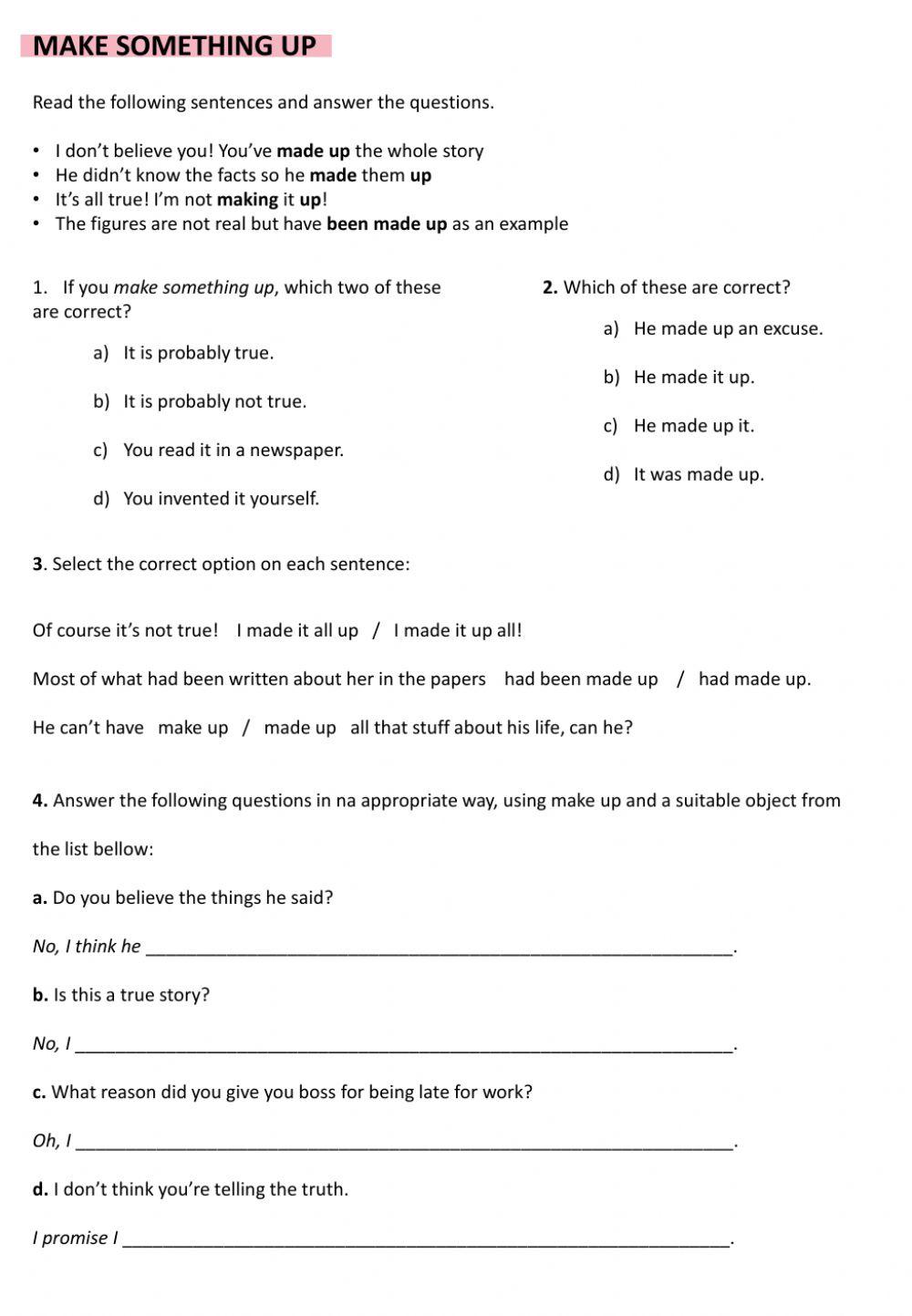 Make something up worksheet | Live Worksheets