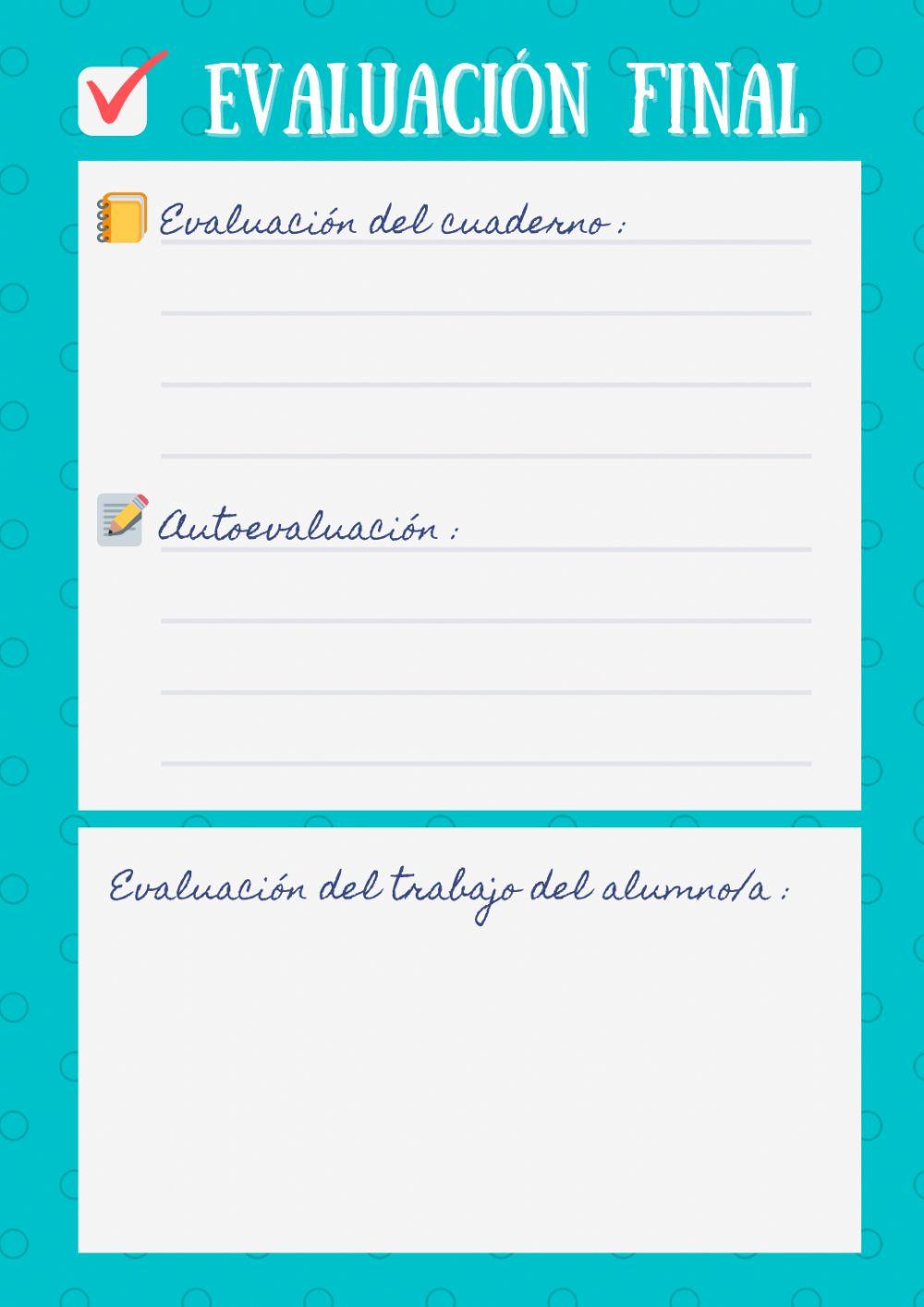 EVALUACIÓN FINAL DEL CUADERNO worksheet | Live Worksheets