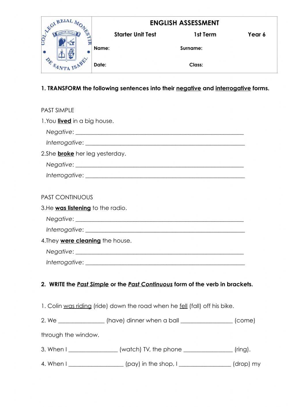 Present and Past (simple and continuous) worksheet | Live Worksheets