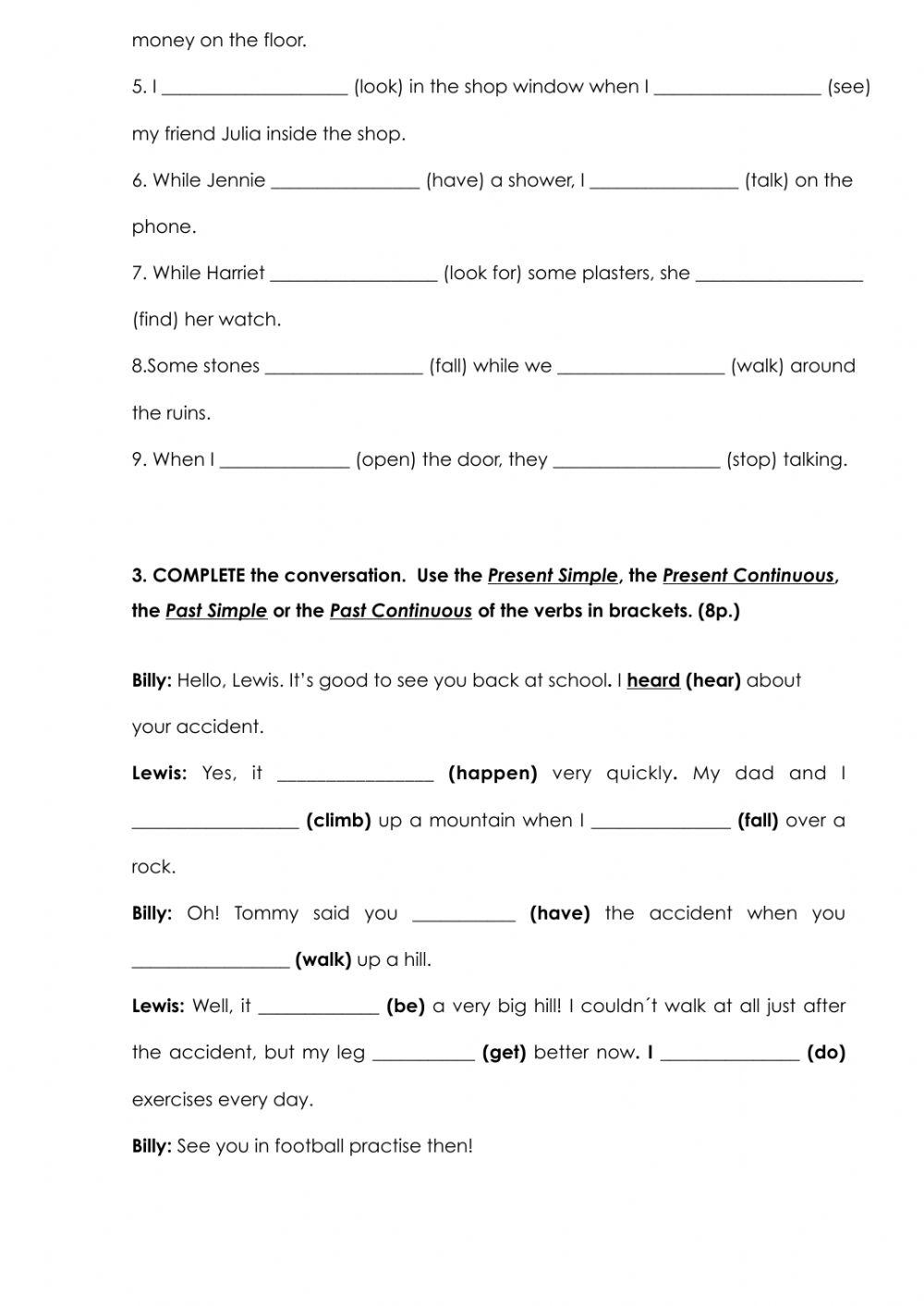 Present and Past (simple and continuous) worksheet | Live Worksheets